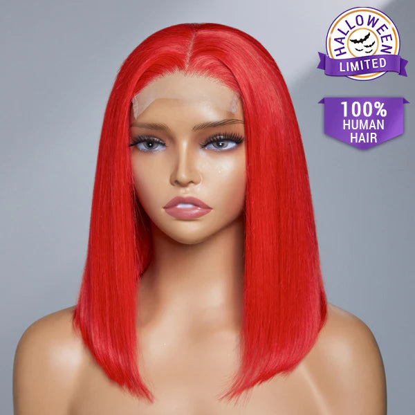 Fairycore Red Glueless Lace 4x4 Closure Bob Wig | Halloween Limited Wh ...
